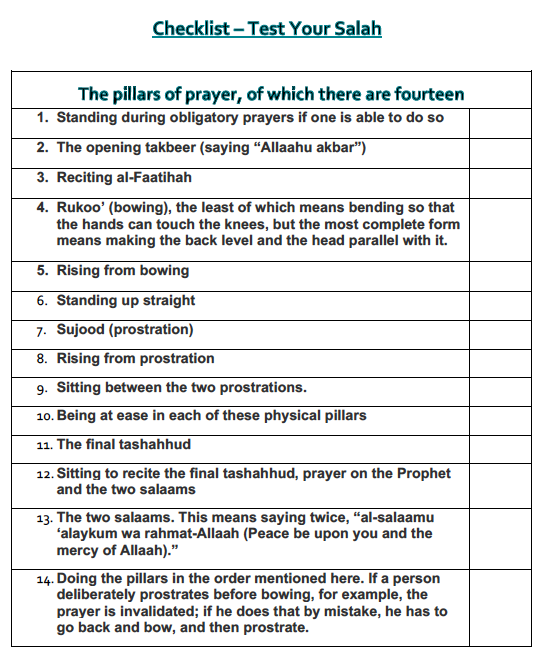 My Salah Checklist – Happy Land For Islamic Teachings